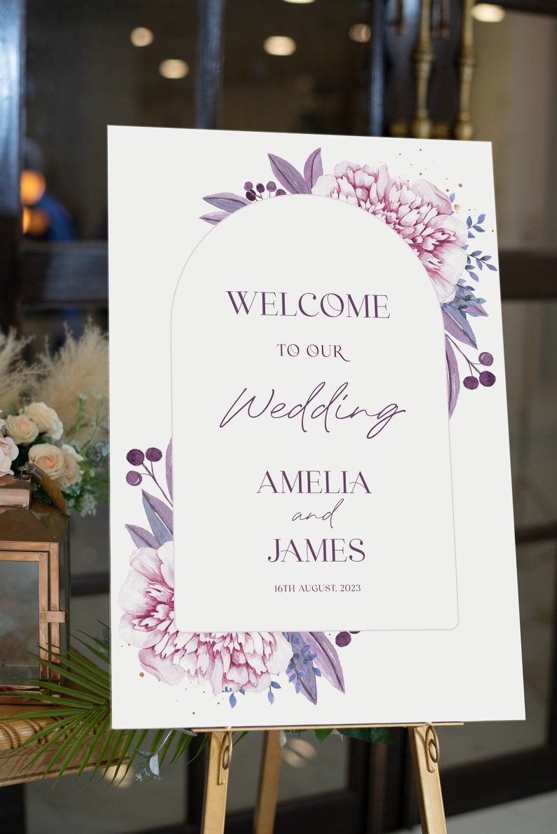 Lavender Welcome Sign Template, Purple Pink Floral Wedding Printable ...