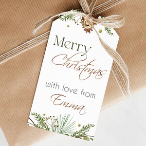 Editable Christmas Greenery Gift Tag, Pine Cone Favor Tag, Merry ...