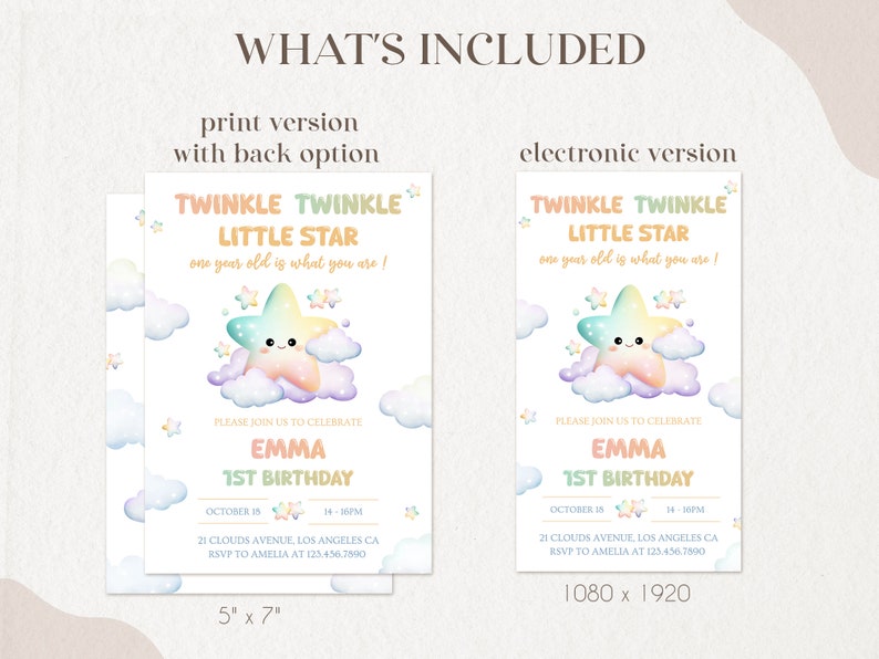 Twinkle Twinkle Little Star Invitation Template, 1st Birthday, Gender ...