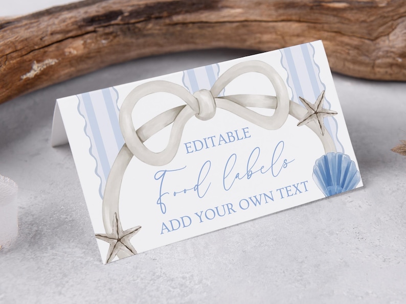Seashell Baby Shower Food Labels, Seashell Label Cards Birthday, Blue ...