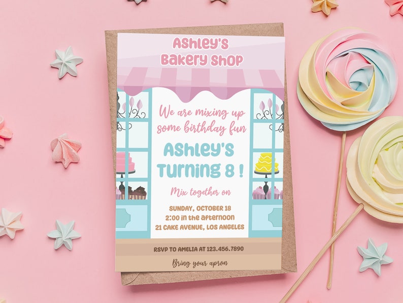 Editable Baking Birthday Invitation, Bakery Shop Invitation, Kids ...