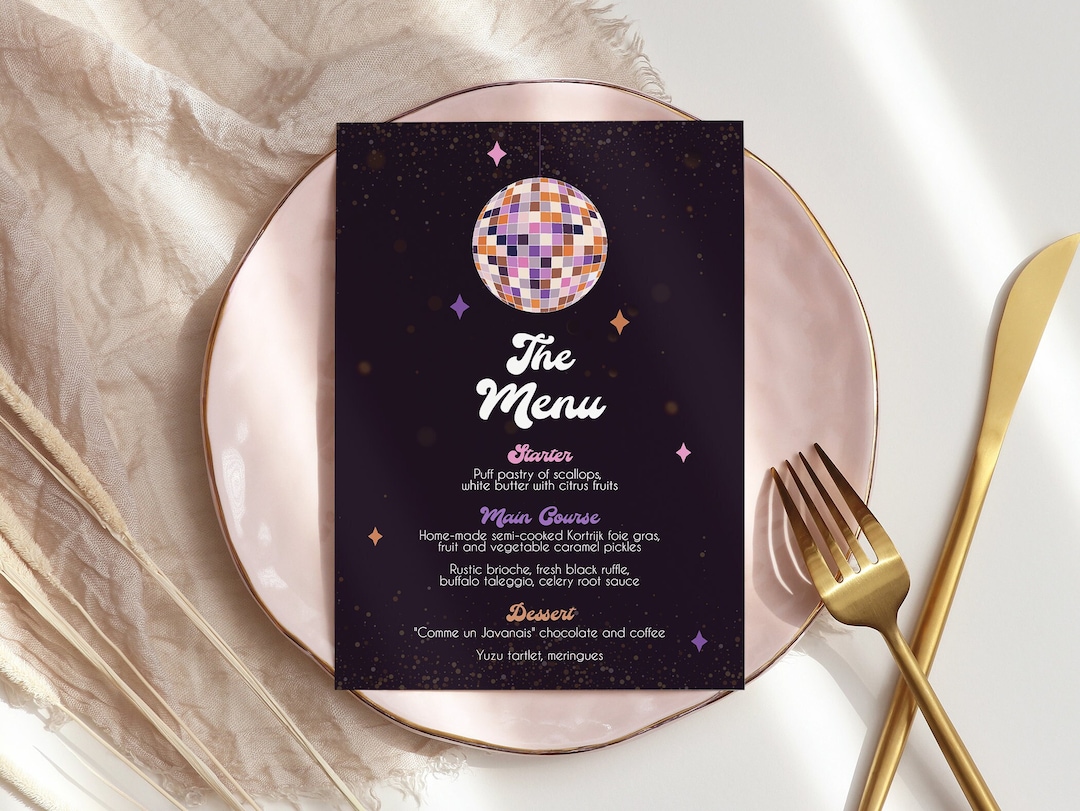 Disco Ball Menu Template, Retro Dinner Menu, New Year Party, Disco ...