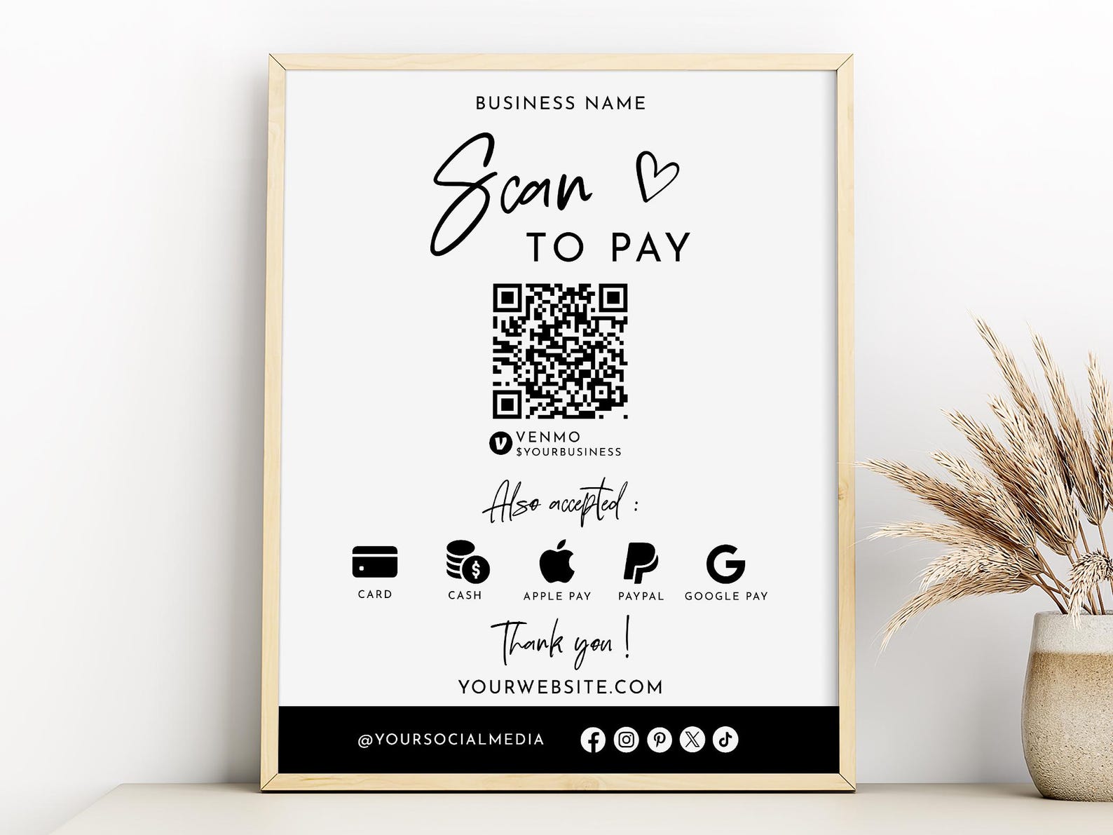 Scan to Pay Sign Minimalist Template, Payment Sign, QR Code Sign, Small ...