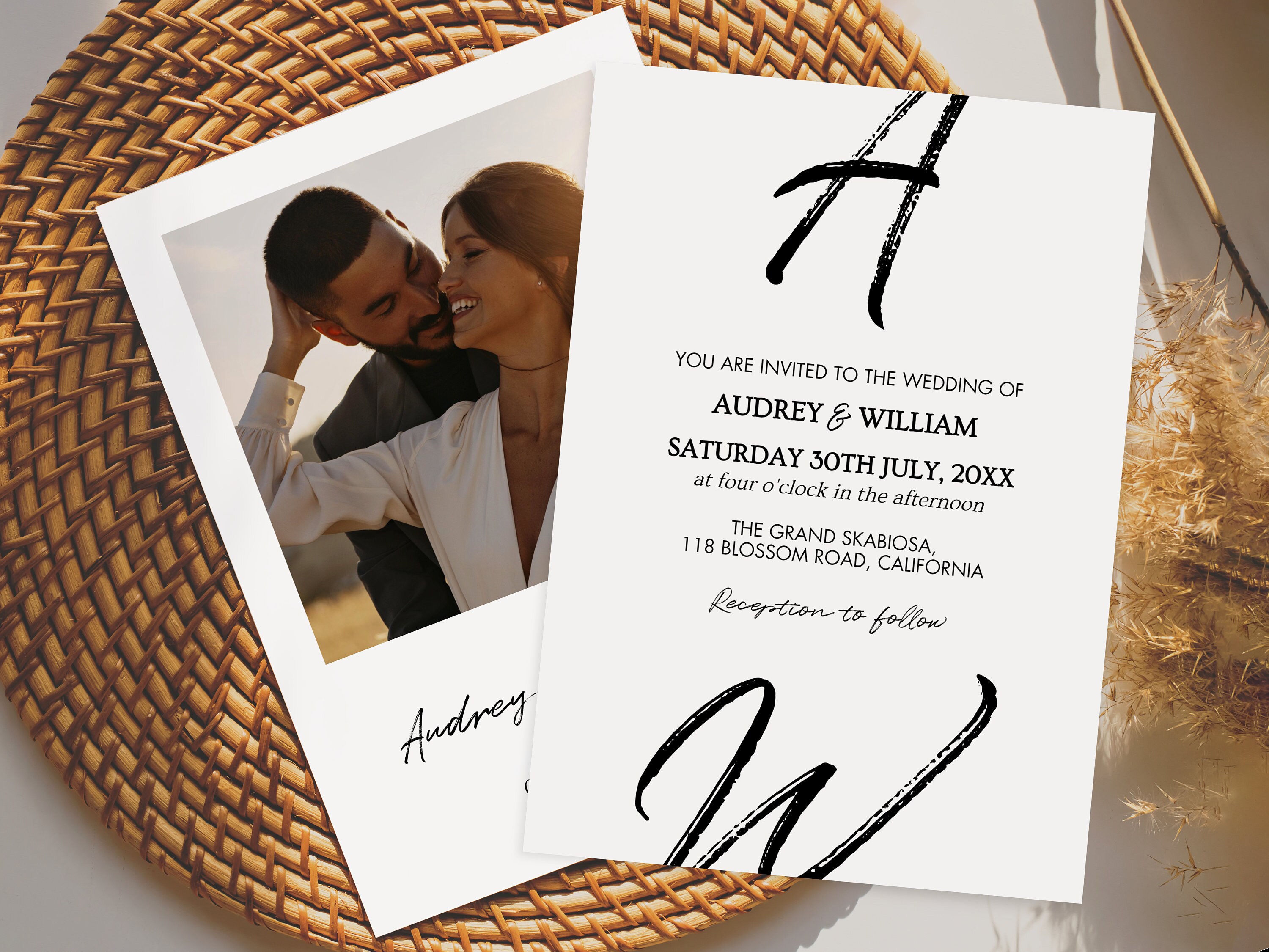 Monogram Wedding Invitation Template | Editable Modern Wedding Invite ...
