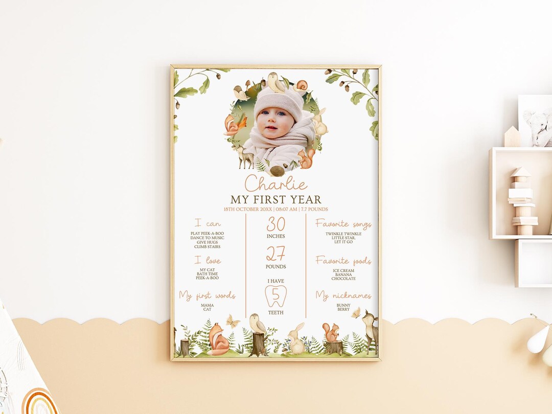 Forest First Birthday Milestone Sign, Fall Animals My First Year ...