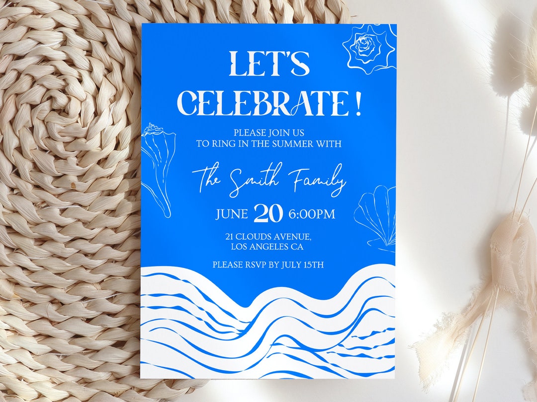 Beach Party Invitation Template, Shells Invite, Summer Party Invitation ...