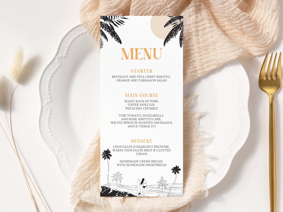 Beach Party Menu Editable, Summer Party Menu Template, Surf Party ...