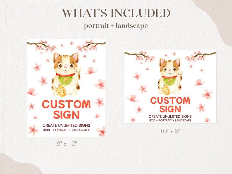 Editable Japanese Lucky Cat Custom Sign, Cherry Blossom Sign, Printable ...