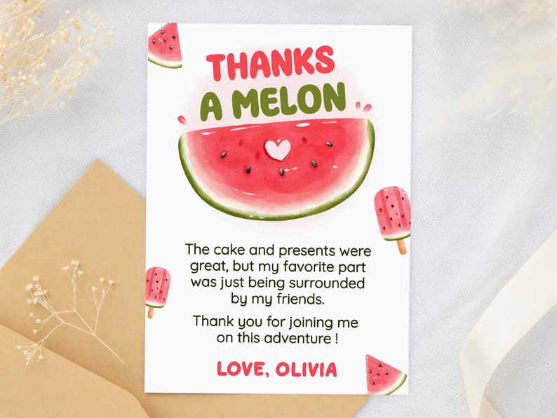 Watermelon Birthday Thank You Card Editable, Fruit Thank You Note ...