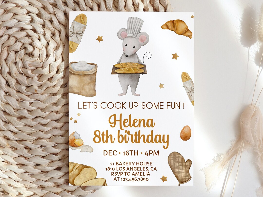 Cooking Party Birthday Invitation, Baking Party Invitation, Mouse Chef ...