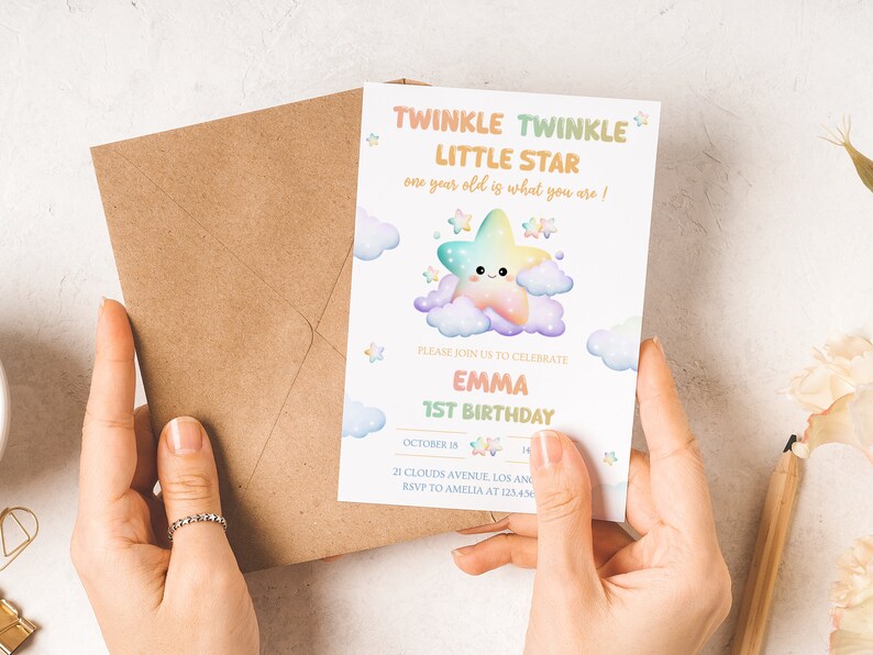 Twinkle Twinkle Little Star Invitation Template, 1st Birthday, Gender ...