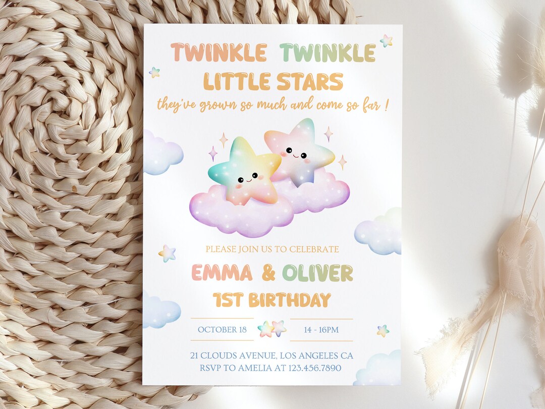 Twinkle Twinkle Little Star Invitation Template, Twin 1st Birthday, Boy ...