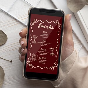 Hand Drawn Cherry Red Bar Menu Template, Coquette Bow Ribbon Wedding ...