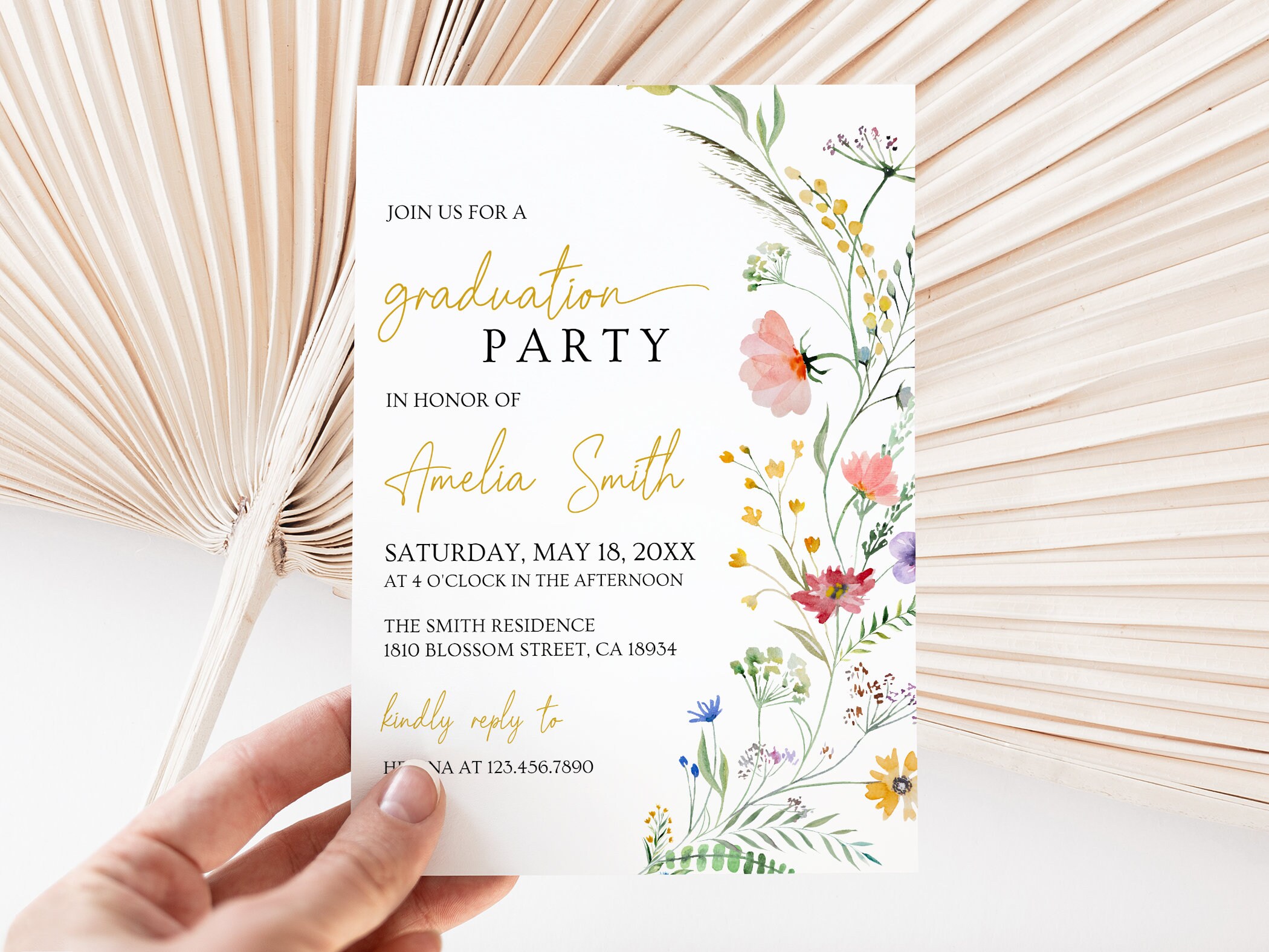 Wildflower Graduation Party Invitation, Spring Graduation Announcement ...