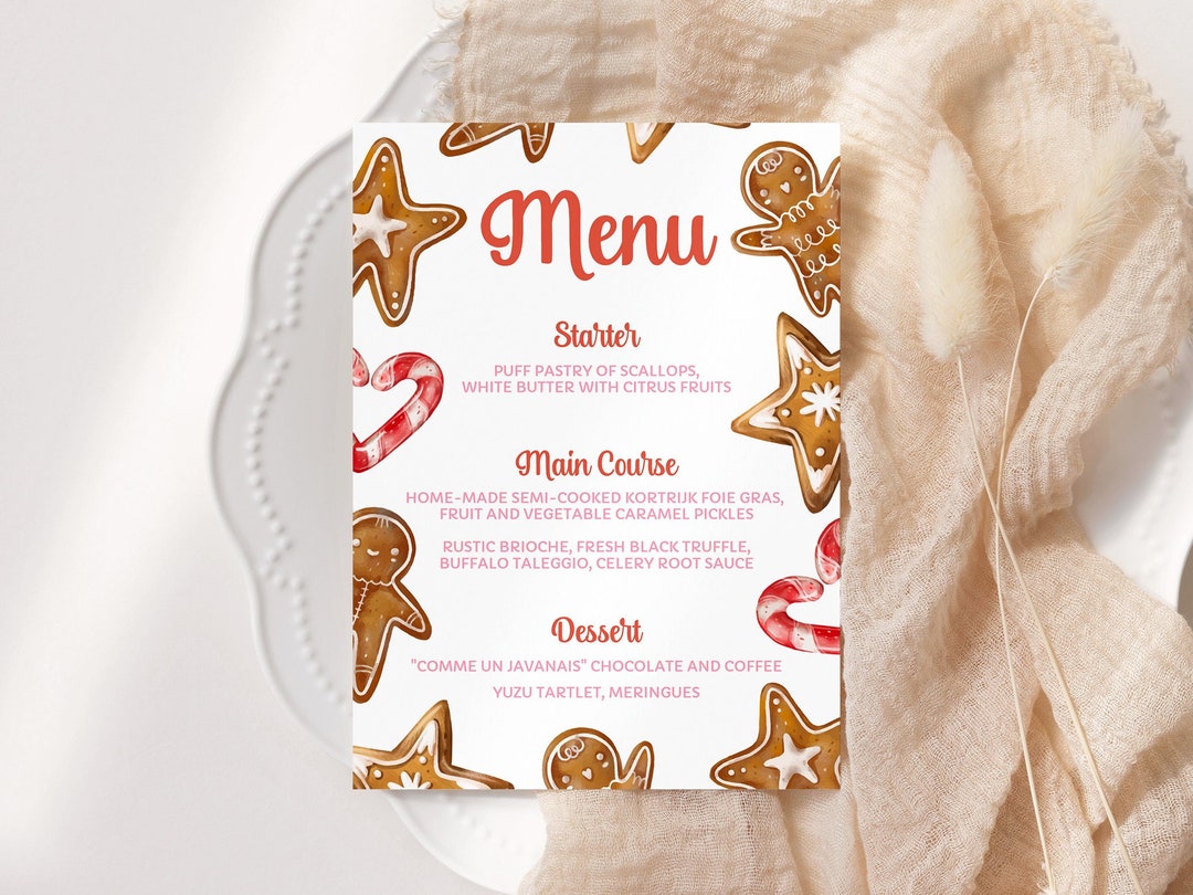 Christmas Gingerbread Menu Editable, Christmas Party Template, Holiday ...