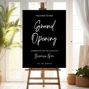 Grand Opening Welcome Sign Template, Black Minimalist Business Launch ...
