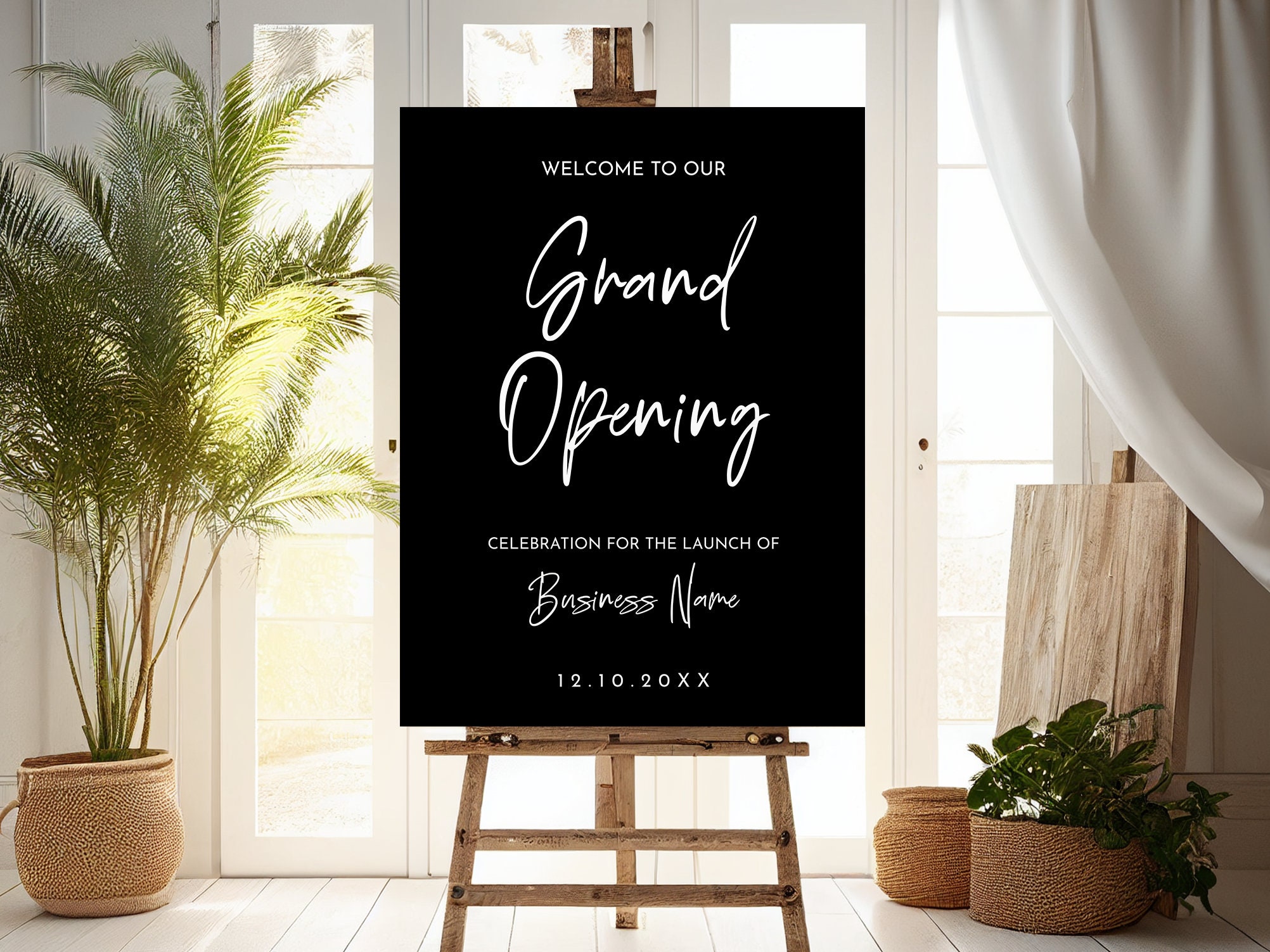 Grand Opening Welcome Sign Template, Black Minimalist Business Launch ...