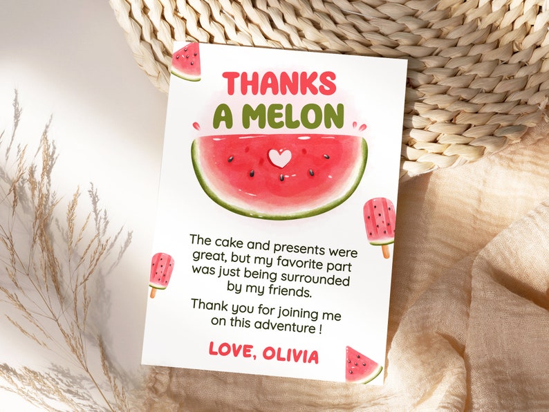 Watermelon Birthday Thank You Card, Editable Template (digital Download ...