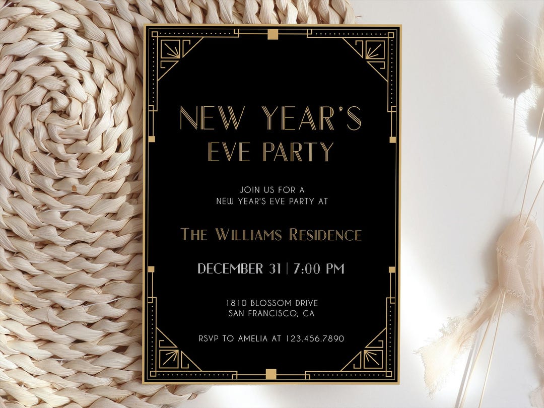 Art Deco New Year's Eve Party Invitation Editable, 2026 New Years Party ...