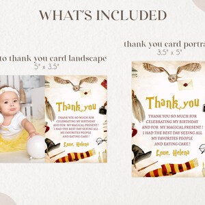 Editable Wizard Birthday Photo Thank You Card Template, Printable First ...