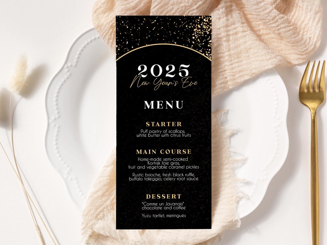 New Year 2025 Menu Template, New Year's Eve Party Dinner Menu, Holiday ...