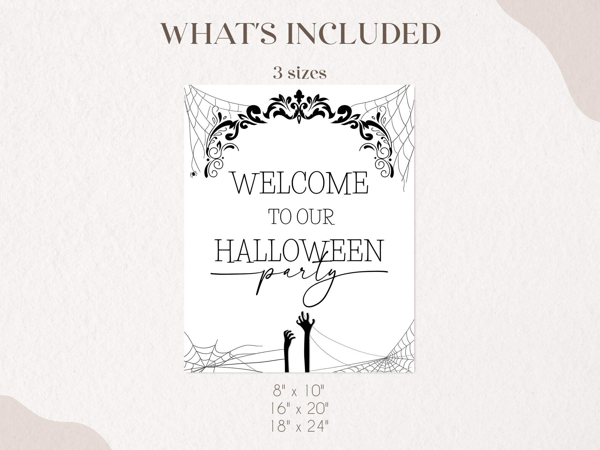 Editable Halloween Party Welcome Sign, Minimalist, Spooky Spiderweb ...