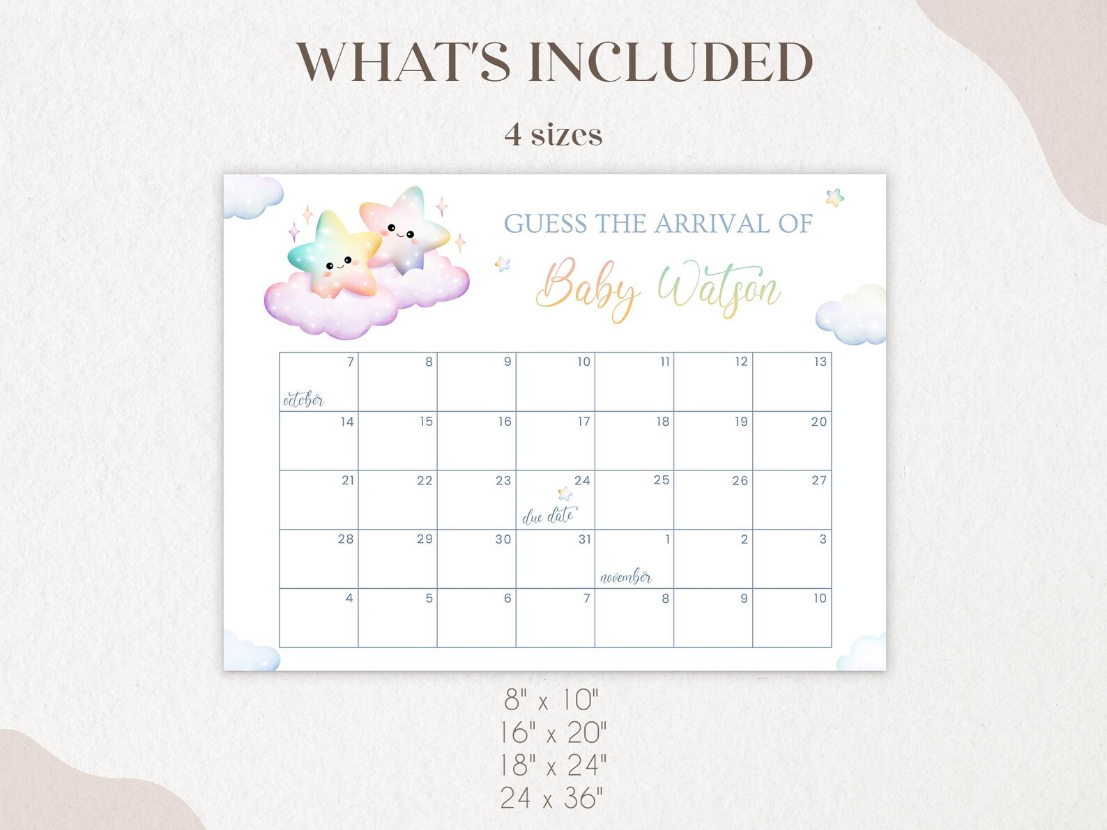Twinkle Little Star Baby Shower Due Date Sign, Twin Baby Shower ...