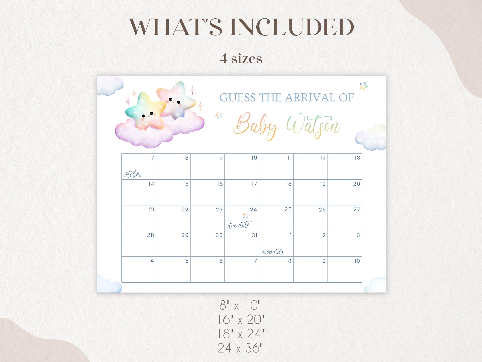 Twinkle Little Star Baby Shower Due Date Sign, Twin Baby Shower ...