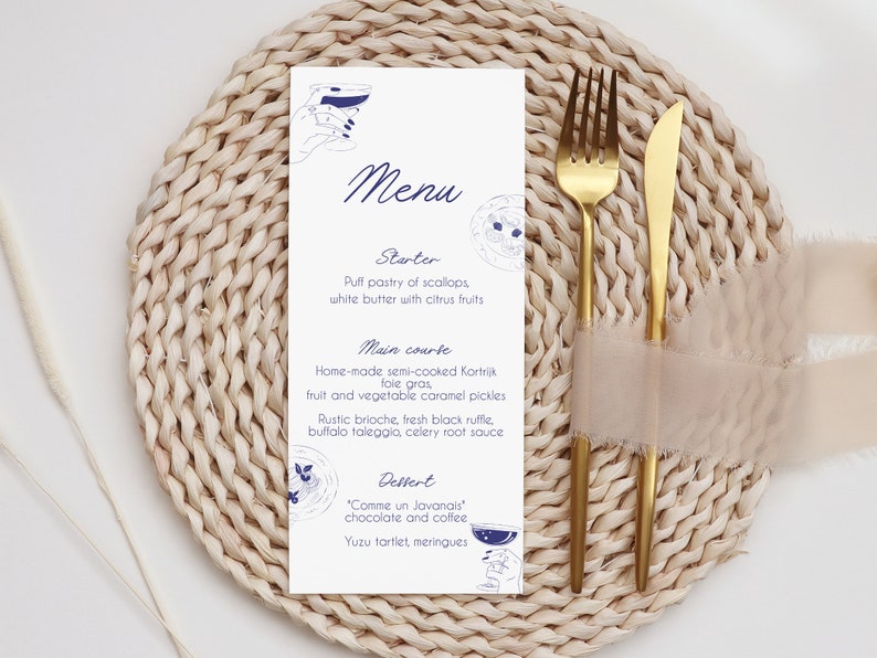 Hand Drawn Menu Editable Wedding Menu Template, Scribble Illlustrated ...