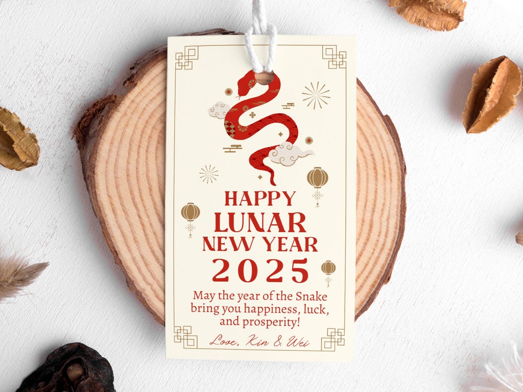 Lunar New Year Snake Gift Tag, Chinese New Year Favor Tag, Snake Tag ...
