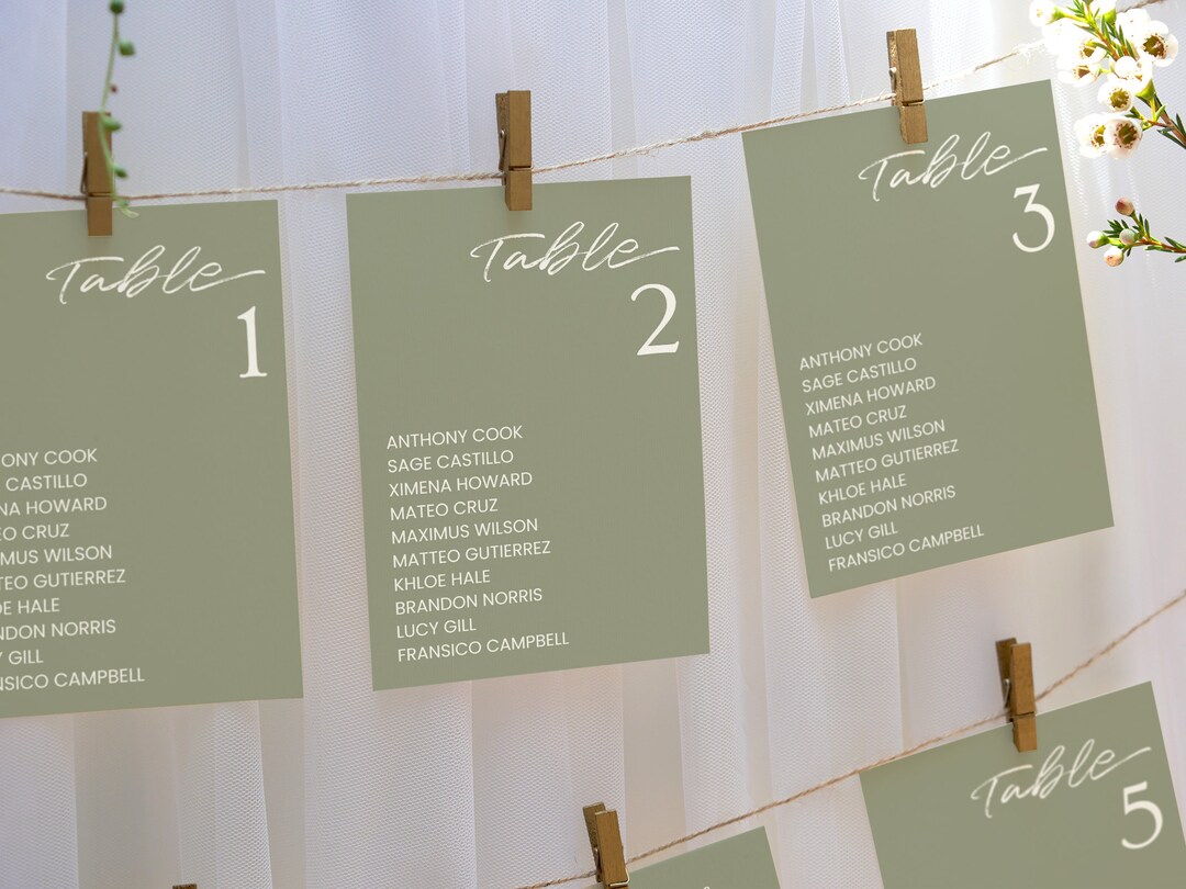 Sage Green Seating Chart Template Editable, Minimalist Hanging Seat ...