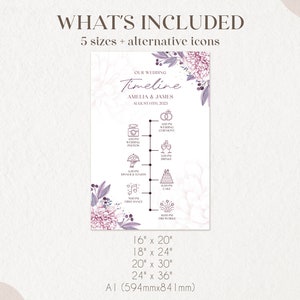 Lavender Wedding Timeline Sign Template, Purple Pink Flowers, Printable ...