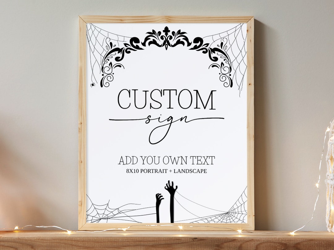 Editable Halloween Party Custom Sign, Minimalist, Spooky Spiderweb ...