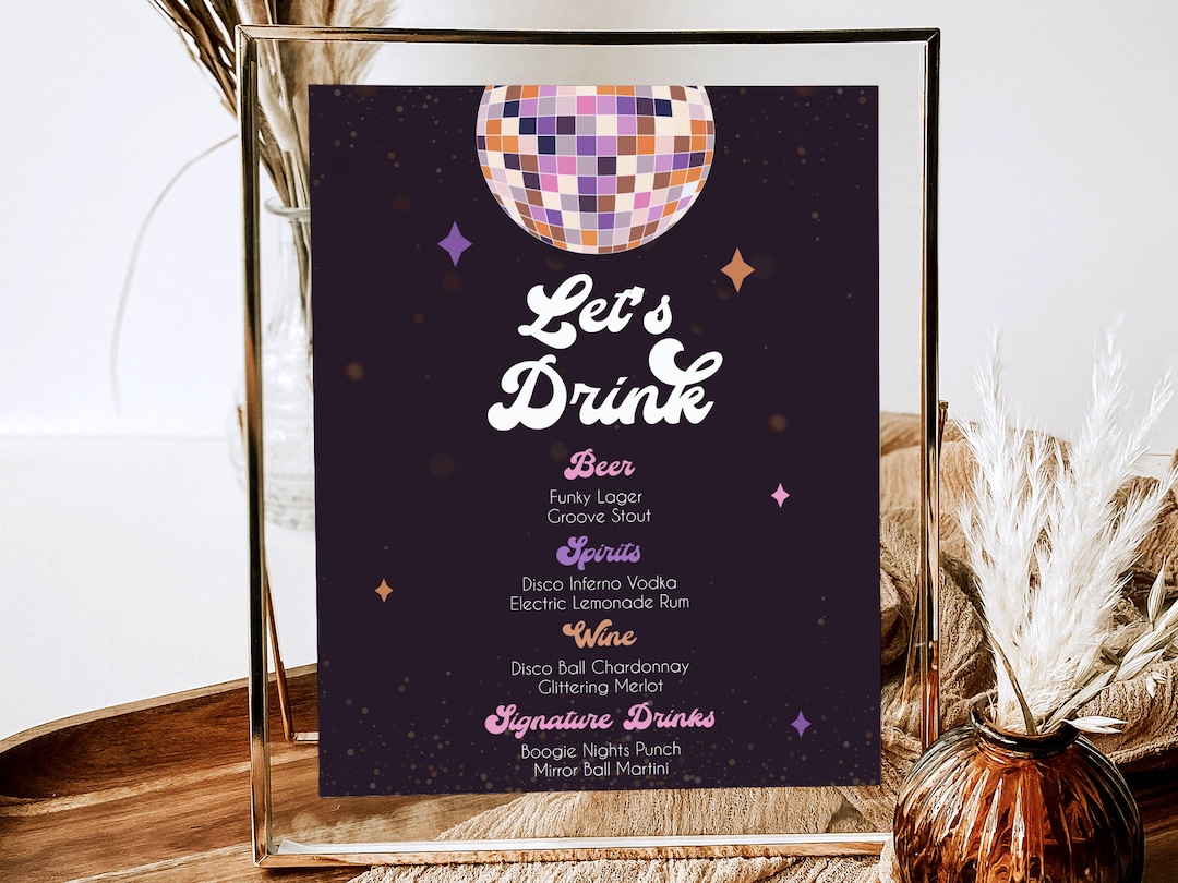 Disco Ball Bar Menu Template, Retro Disco, Drinks Menu, Disco Party ...