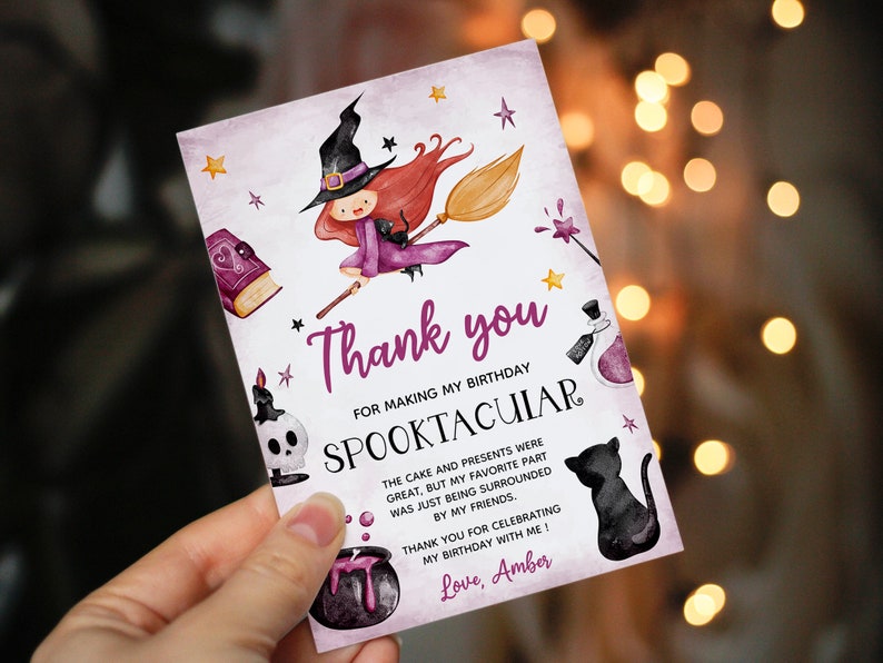 Witch Halloween Birthday Thank You Card Editable Spooktacular - Etsy