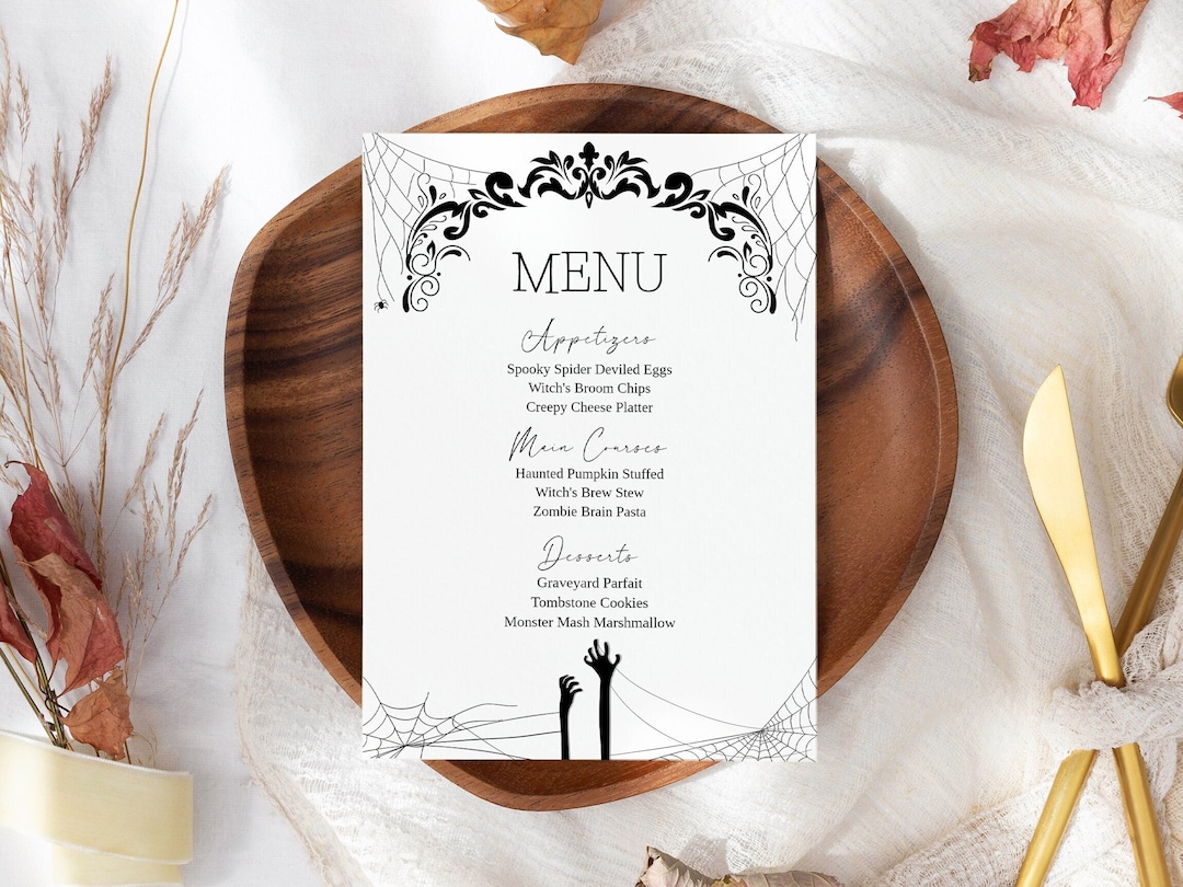 Halloween Party Menu Template, Spiderweb Halloween Menu, Printable ...