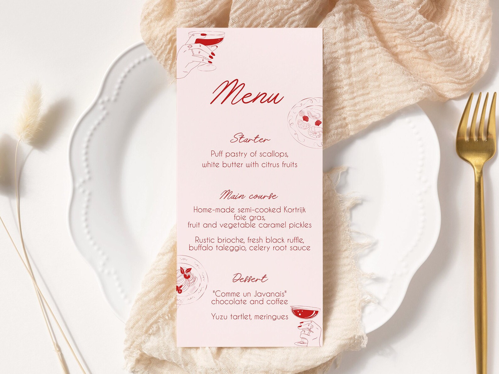 Hand Drawn Menu Template, Printable Valentine's Day Menu, Wedding Menu ...