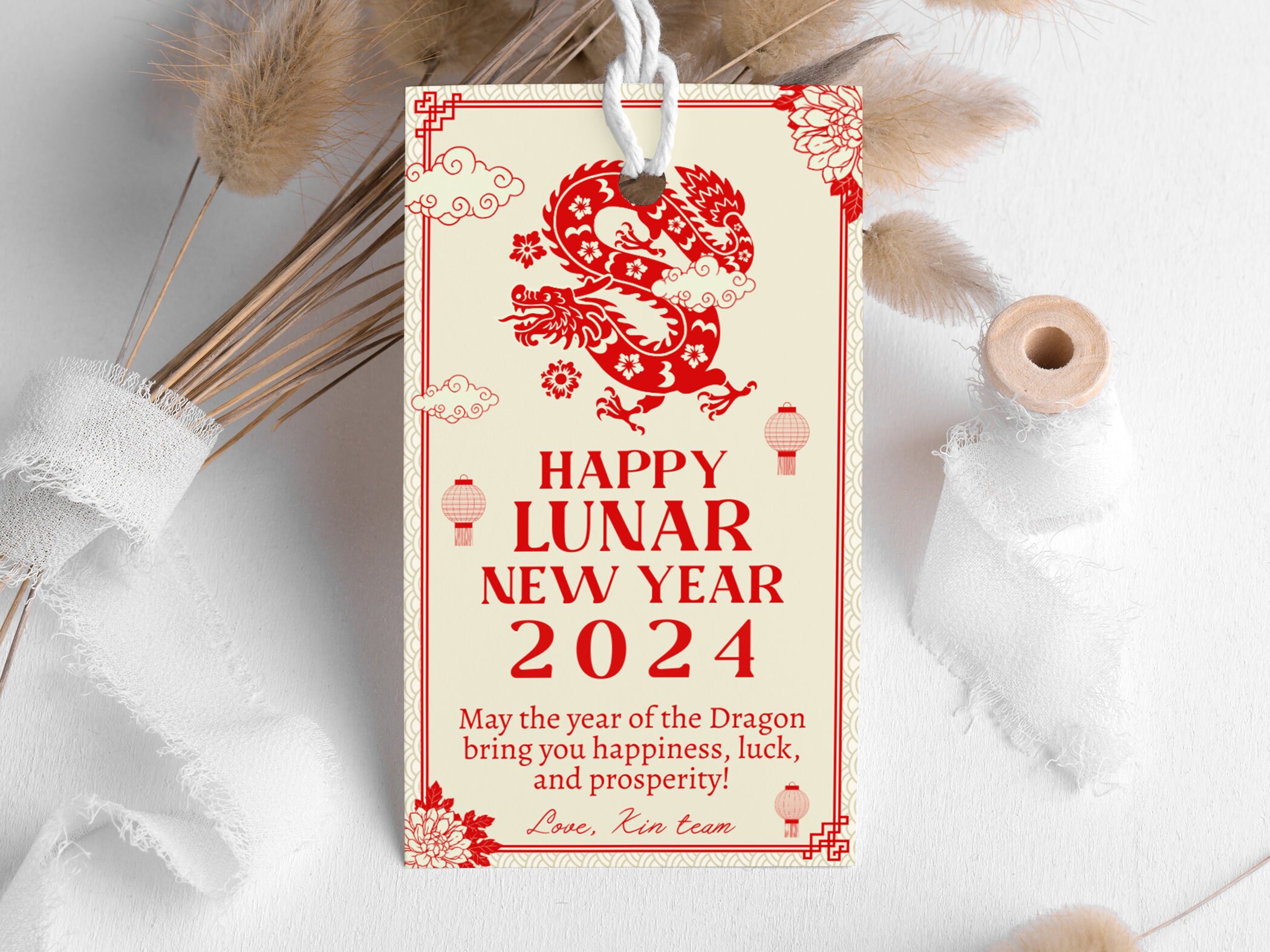 Lunar New Year Dragon Gift Tag, Chinese New Year Favor Tag, Dragon Tag ...