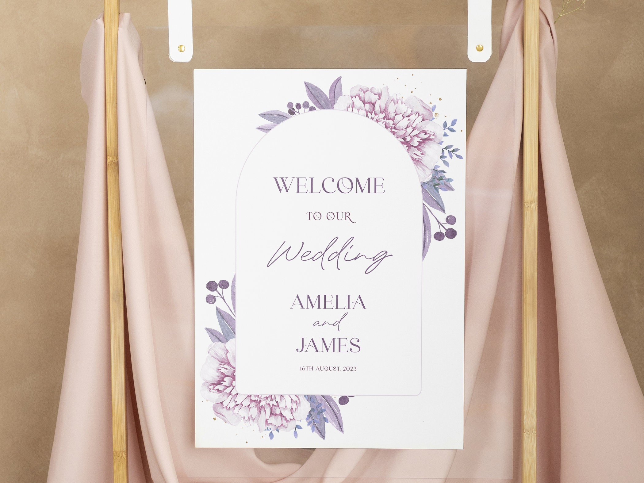 Lavender Welcome Sign Template, Purple Pink Floral Wedding Printable ...