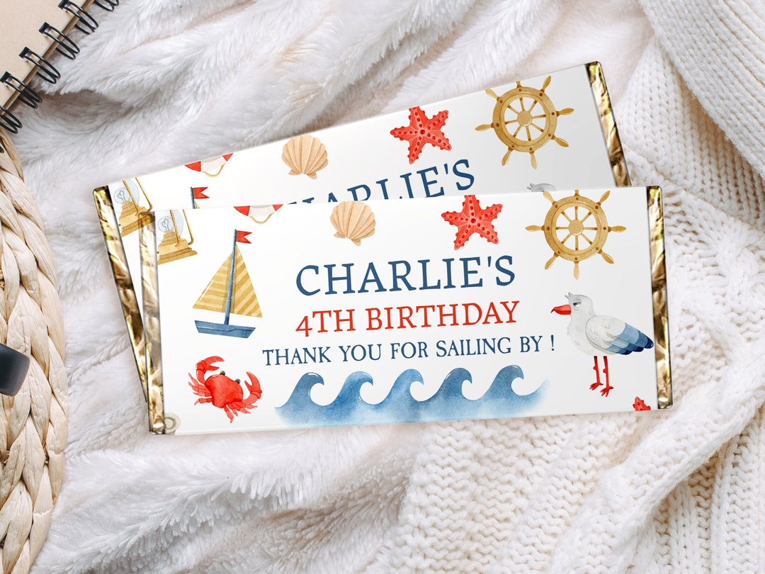 Nautical Birthday Chocolate Bar Wrapper, Sailor Boy 1st Birthday ...