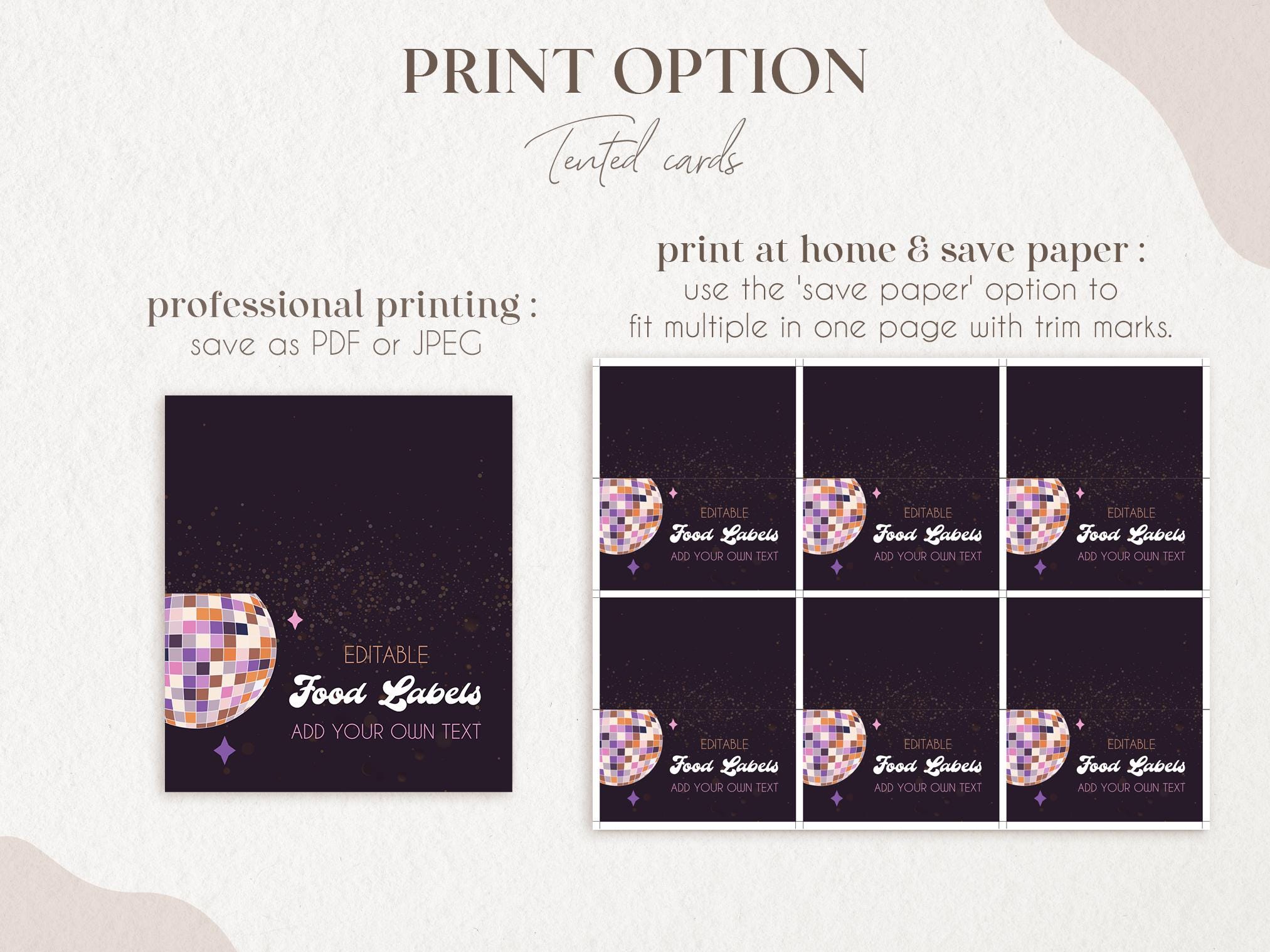 Disco Balls Food Labels Template, Retro Dinner, Disco Party Name Card ...