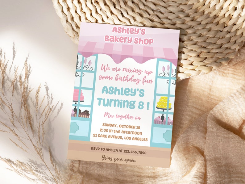 Editable Baking Birthday Invitation, Bakery Shop Invitation, Kids ...