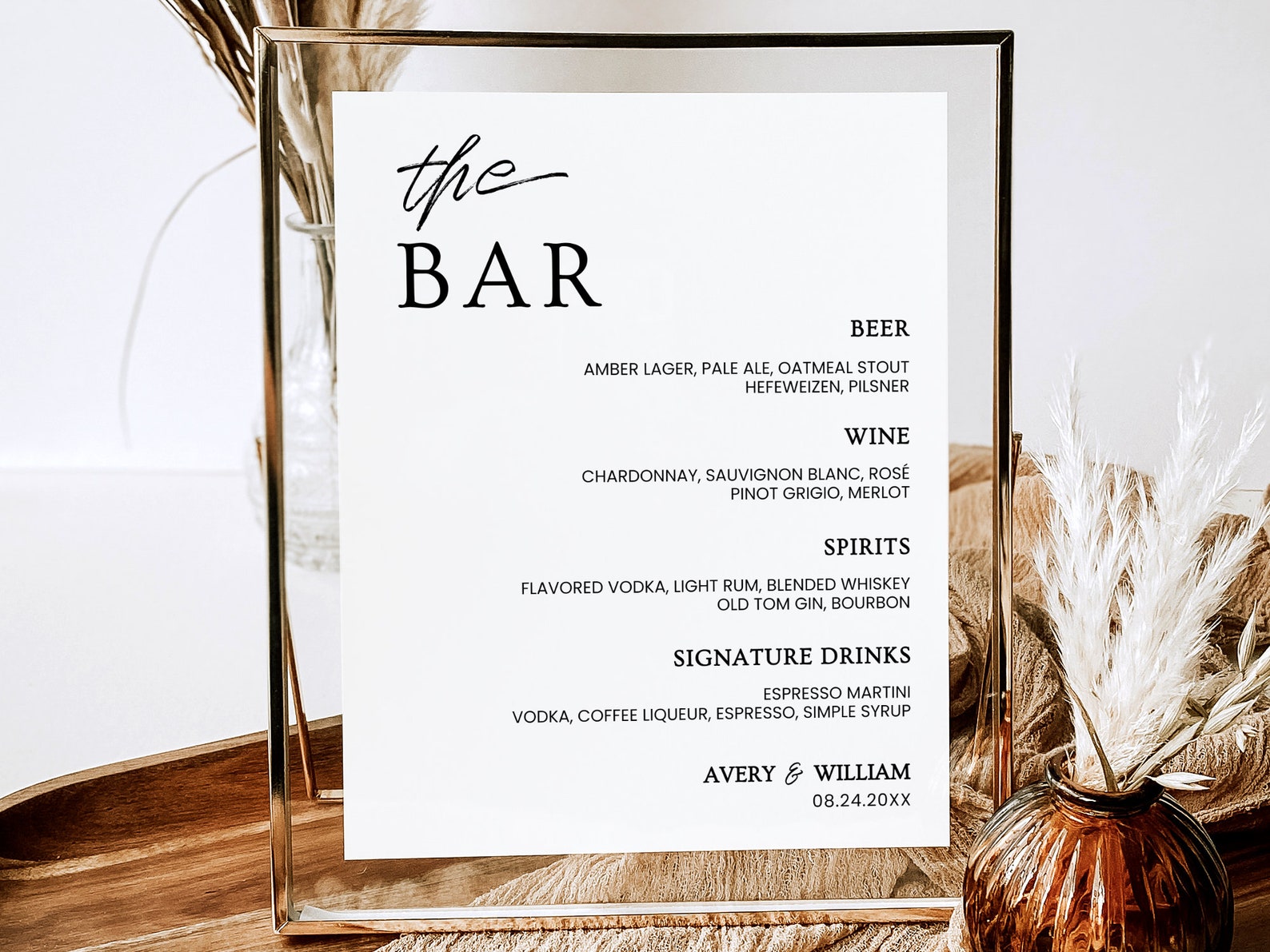 Minimalist Wedding Bar Menu Template, Modern Minimalist Wedding Bar ...