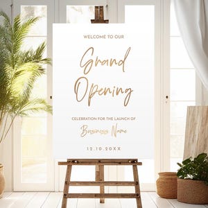 Grand Opening Welcome Sign Template, White Gold Minimalist Business ...
