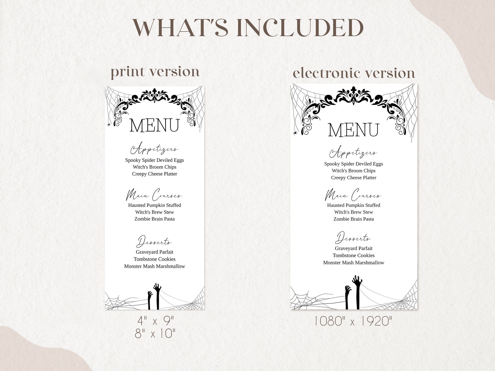 Halloween Party Menu Template, Spiderweb Halloween Menu, Printable ...