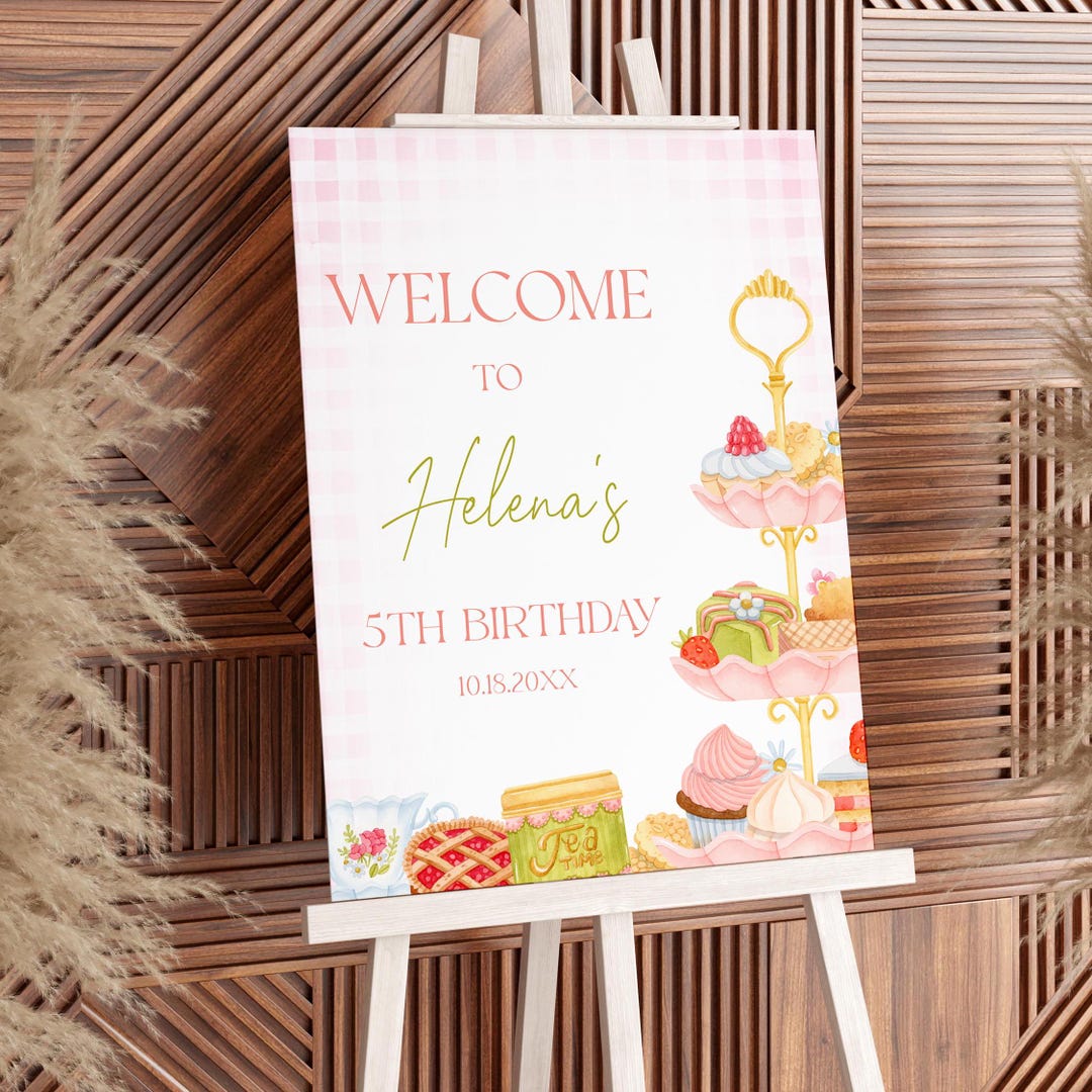 Tea Party Birthday Party Welcome Sign, Par-tea Birthday Welcome Sign ...