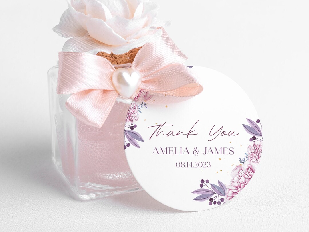 Lavender Favor Tag Wedding Template, Purple Pink Flowers, Printable ...