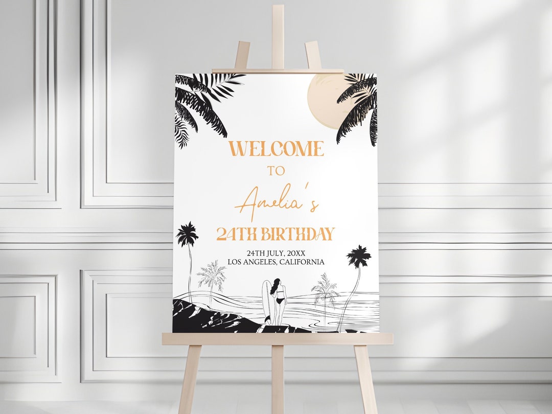 Beach Party Birthday Party Welcome Sign Template, Summer Party Sign ...