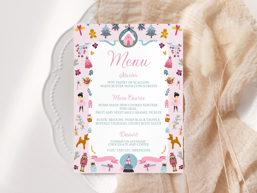 Christmas Nutcracker Menu Editable, Land of Sweets Christmas Party ...