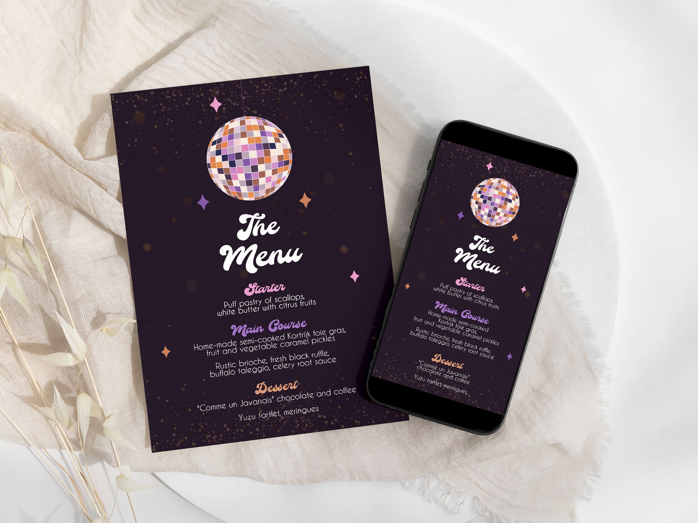 Disco Ball Menu Template, Retro Dinner Menu, New Year Party, Disco ...